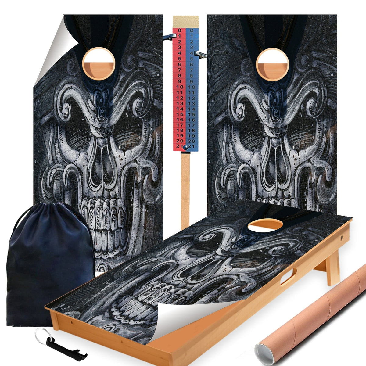 Large Creepy Skull Cornhole Boards Wraps (Set of 2) — CornholeBags.com